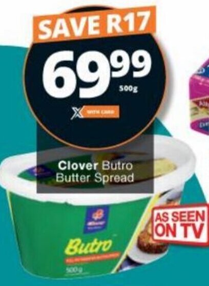Clover Butro Butter Spread 500g offer at Checkers Hyper