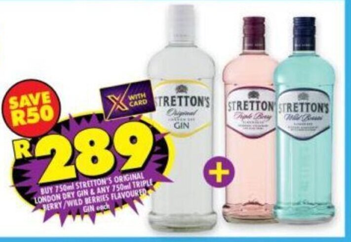 Stretton's Original London Dry Gin 750 ml & Any Triple Berry / Wild ...