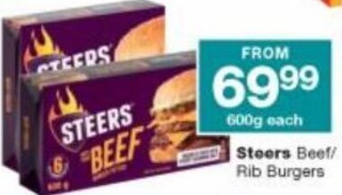 Steers Beef/Rib Burgers 600g offer at Checkers Hyper