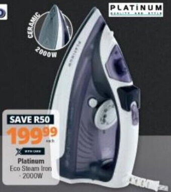 Platinum Eco Steam Iron 2000W offer at Checkers Hyper
