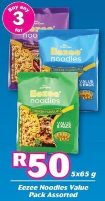 Eezee Noodles Value Pack Assorted 5x65g offer at Cambridge Food