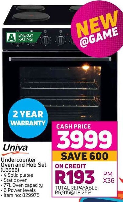 Univa Undercounter Oven and Hob Set offer at Game