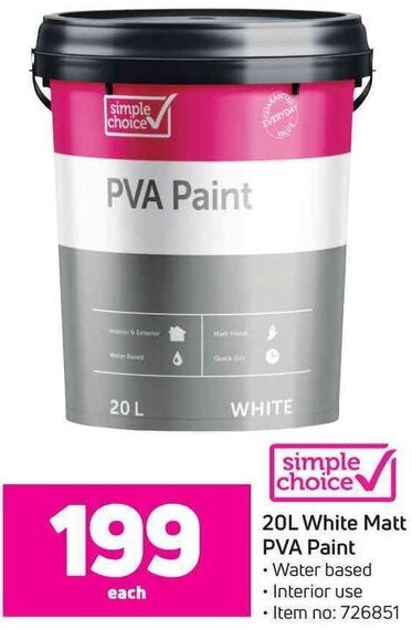 White Matt PVA Paint 20L offer at Game