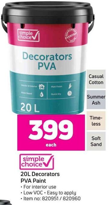 Decorators PVA Paint 20L offer at Game